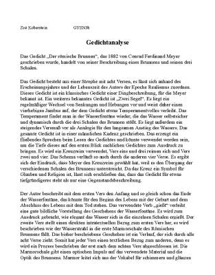 Der römische Brunnen Gedicht: Text, Metrum und Epoche (Deutsch) als PDF - Knowunity