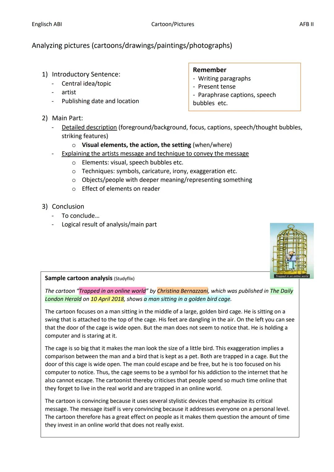 cartoon analysis englisch mit beispieltext (Englisch) - Knowunity