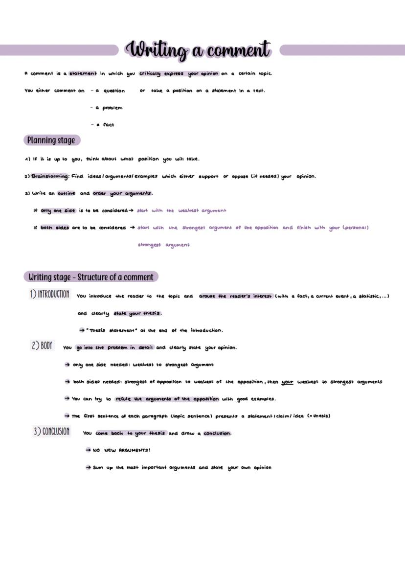 How to Write a Comment in English: Example Text and Tips (Englisch) als ...