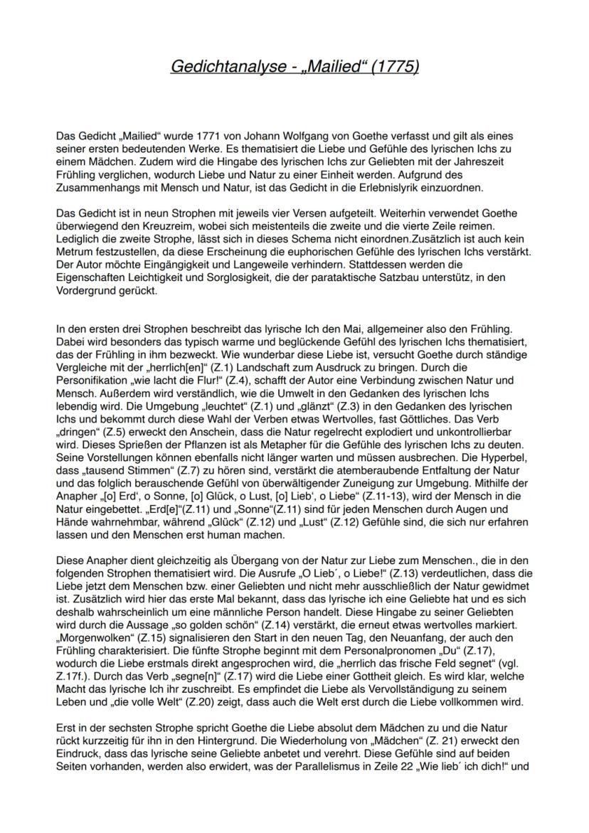 Mailied Goethe - Gedichtanalyse, Sprachliche Mittel & Reimschema ...