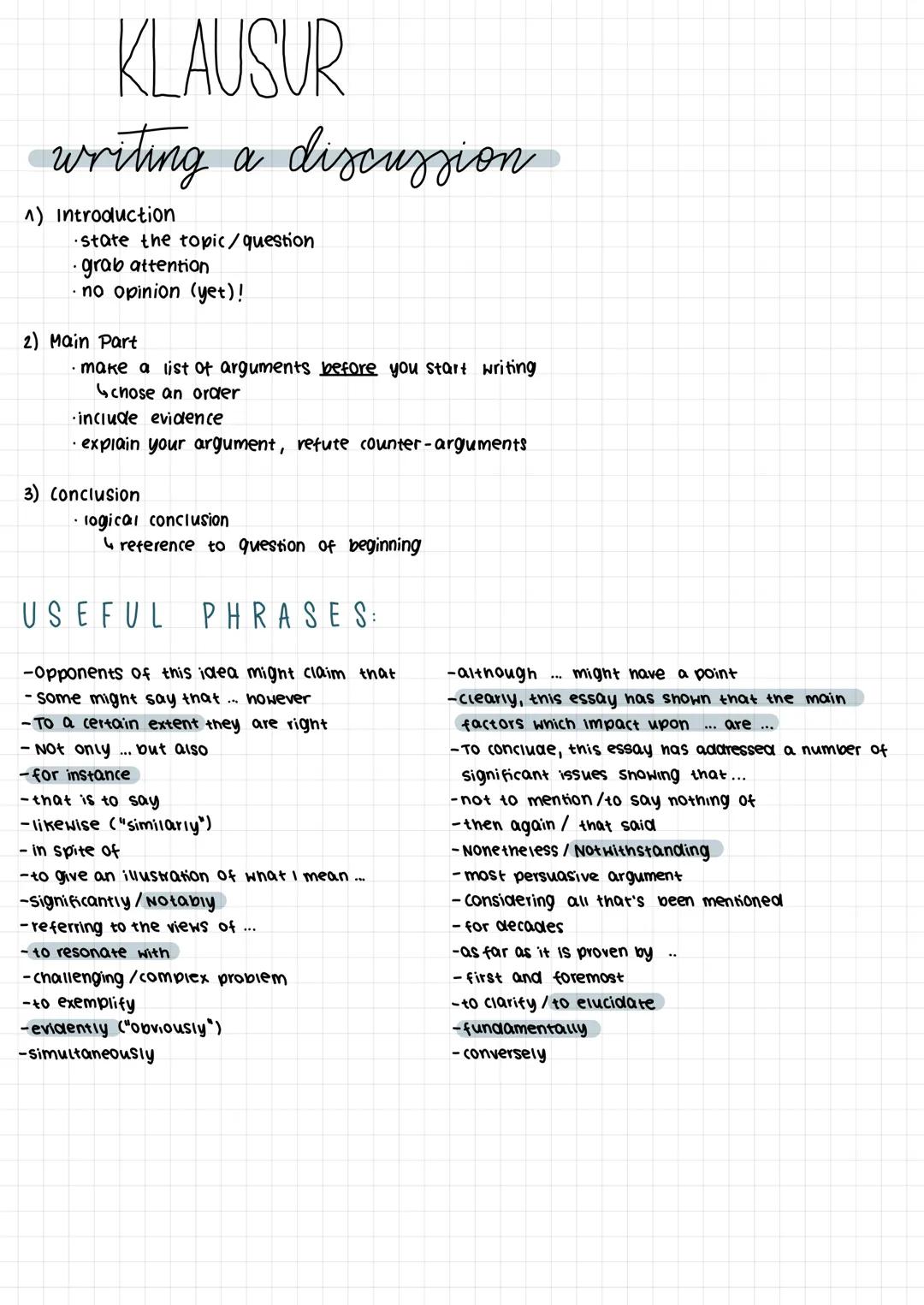 writing a discussion, useful phrases (Englisch) als PDF - Knowunity