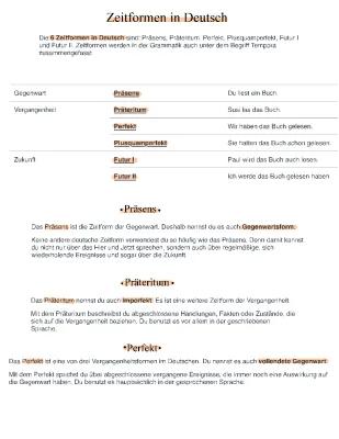 Zeitformen Deutsch: Beispiele, Tabellen und Übungen (PDF) (Deutsch) als PDF - Knowunity