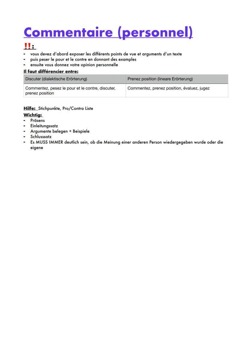 Einfach erklärt: Écrire un Commentaire Personnel et Argumentation ...