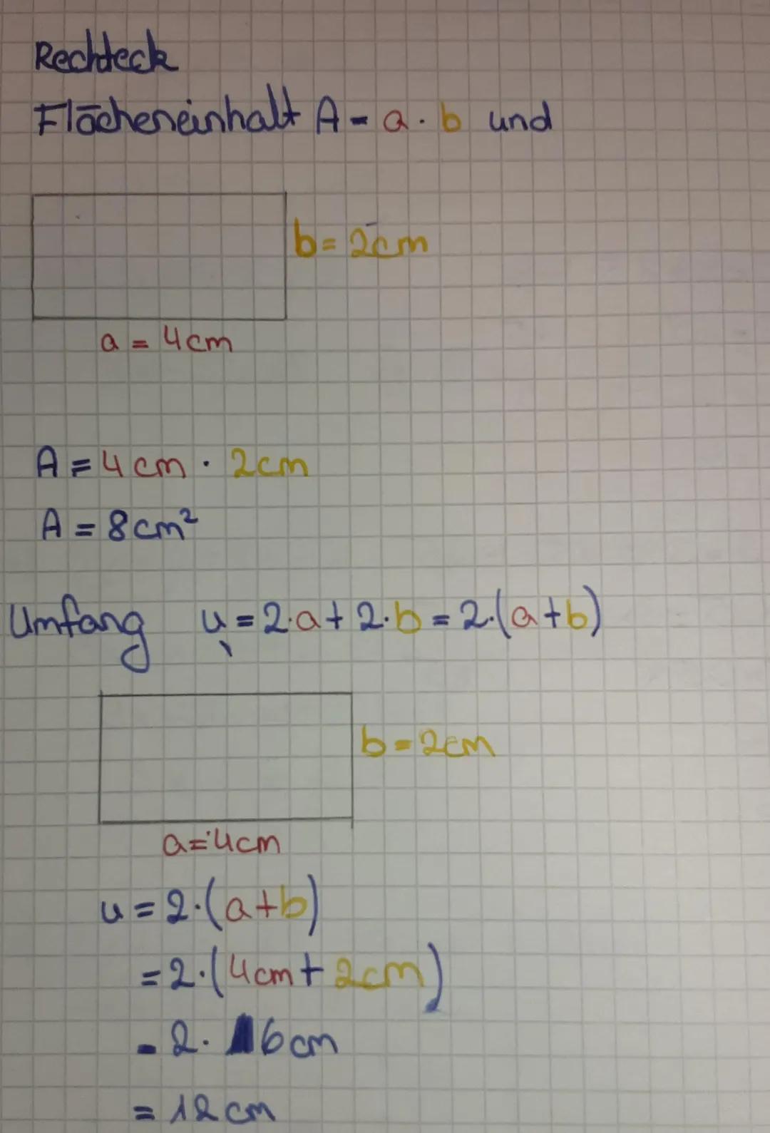 Flächeninhalt und Umfang Rechteck;Quadrat (Mathe) - Knowunity