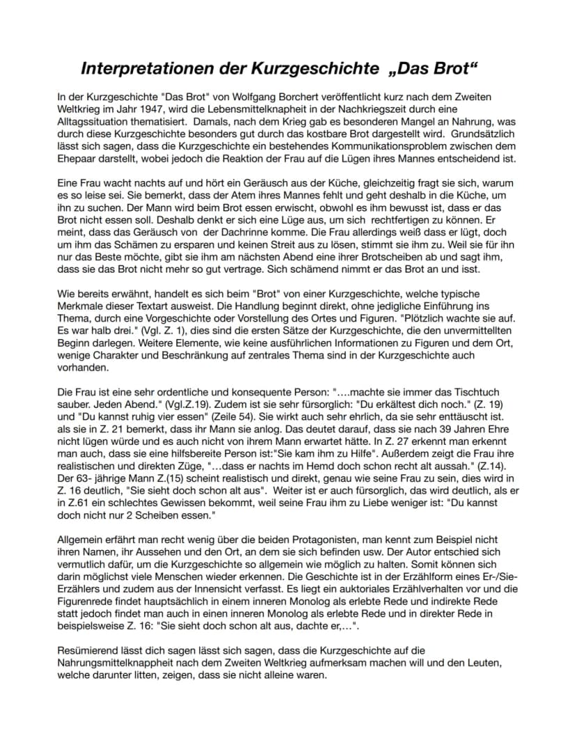 Das Brot Wolfgang Borchert Interpretation PDF und Inhaltsangabe ...